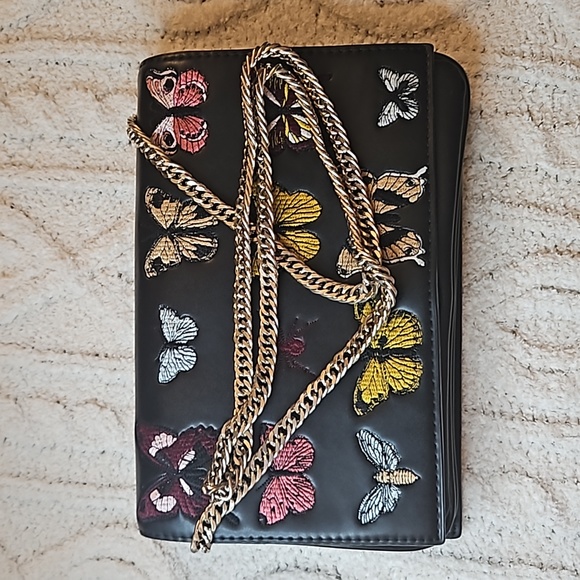 Zara | Bags | Zara Butterfly Spider Black Purse Silver Chain Shoulder ...